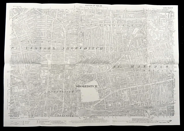 SHOREDITCH MAP LONDON Bethnal Green Victorian Historic 1893 Vintage ...