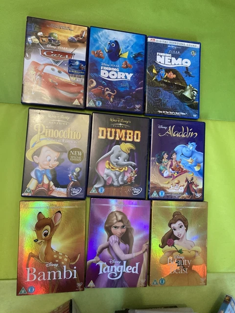 BUNDLE OF DISNEY DVD’s Cars Dumbo Pinocchio Aladdin Bambi Tangled ...