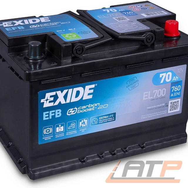 EXIDE AUTOBATTERIE 12V 70Ah STARTERBATTERIE 760A EL700 EFB START STOPP ...
