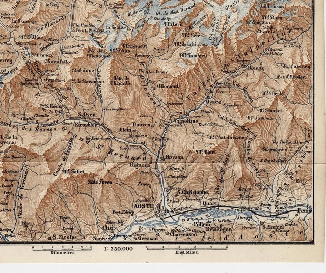 1887 ANTIQUE MAP Of Pennine Alps / Switzerland Italy / Aosta $45.80 ...