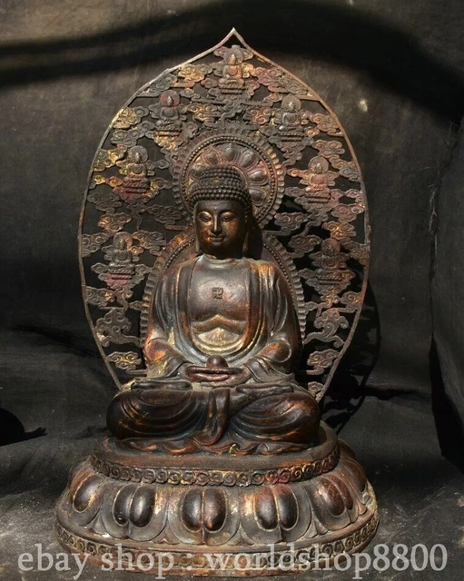 17.6& CHINESE COPPER Bronze Buddhism Shakyamuni Amitabha Buddha Statue Sculpture EUR 672,00 ...