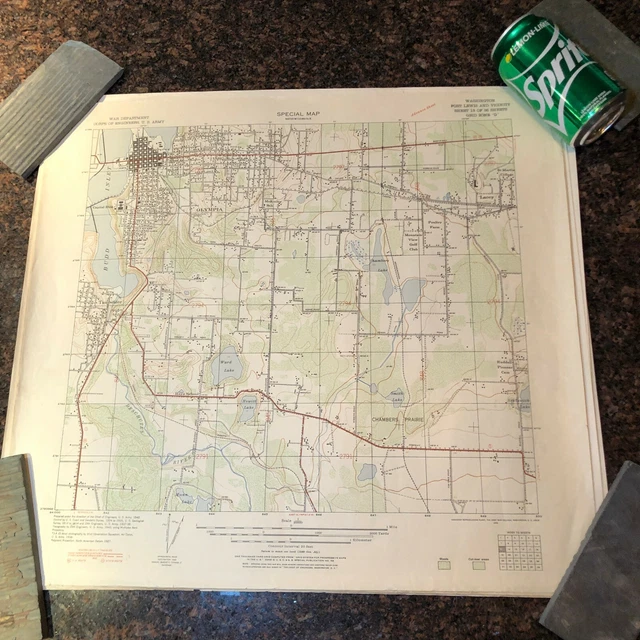 ANTIQUE MILITARY MAP War Dept 1940 Zone G Olympia Capitol Bldg Ft Lewis ...