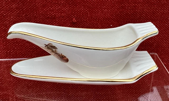 ULTRA RARE CROWN Devon Sauce Boat & Stand Pineapple Strawberries White ...