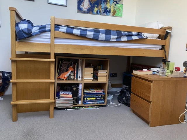 ASPACE OAK SINGLE Bunk Bed Frame with Storage and Mattress £182.68 ...