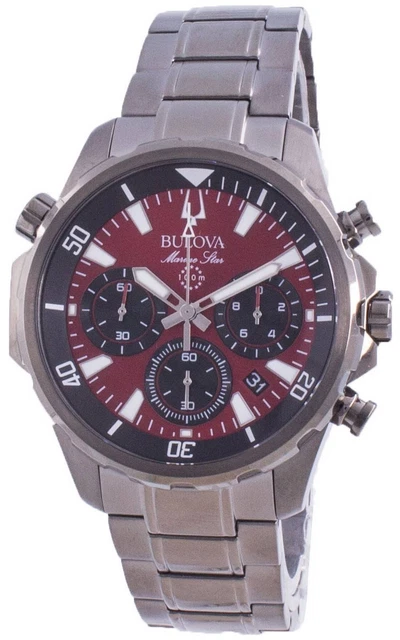 BULOVA MARINE STAR Chronograph Red Dial Stainless Steel 98B350 100M ...