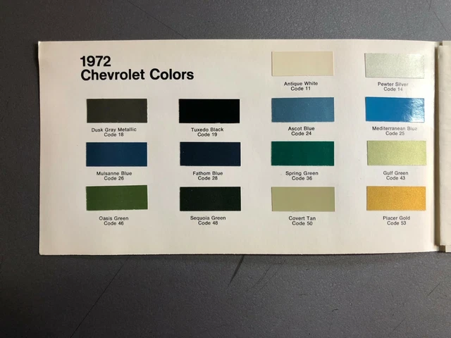 1972 CHEVROLET COLOR Chart Showroom Sales Folder / Brochure RARE ...