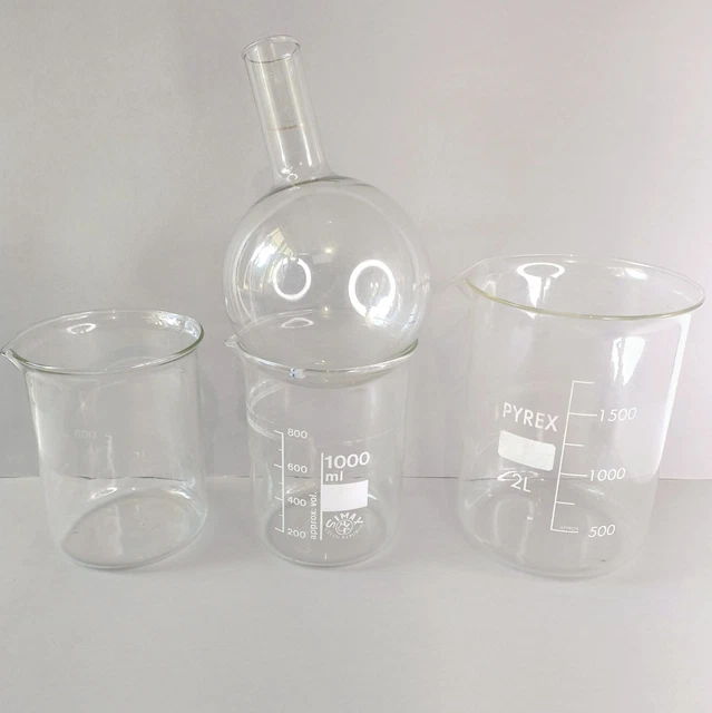 VINTAGE LAB GLASSWARE Set Pyrex Simax Beakers Flask Laboratory Science ...