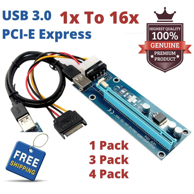 USB 3.0 PCI-E Express 1x To 16x Extender Riser Card Lot Adapter Ver ...