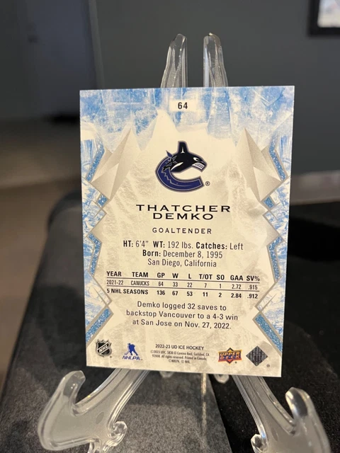 THATCHER DEMKO 2022-23 Upper Deck ICE #64 *Autograph* Vancouver Canucks ...