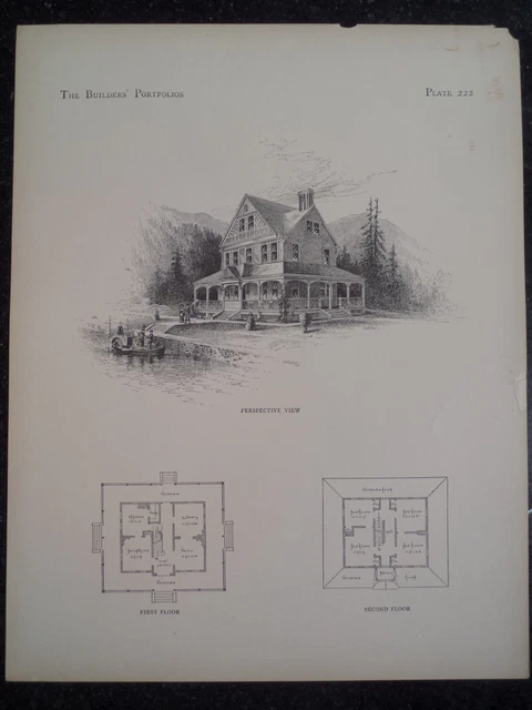 VICTORIAN DESIGN ARCHITECTURE Shingled Lake House Mansion Plan Historic ...