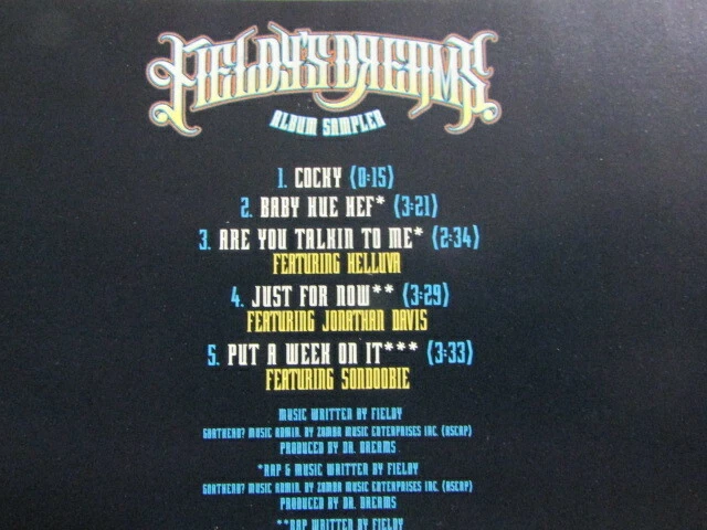FIELDY'S DREAMS ALBUM Sampler 5 Trk Promo Cd Hip Hop Thug Rap Rock Rnb ...