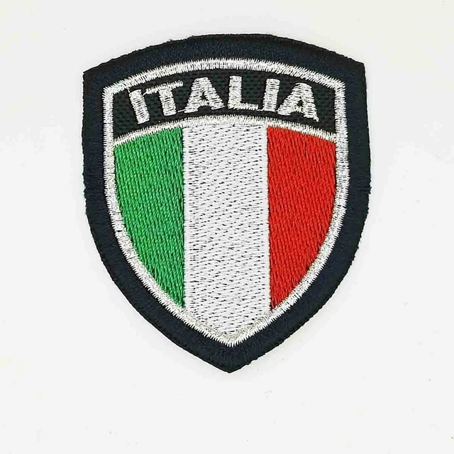 STEMMA RICAMATO PATCH scudetto Italia bordo argento - Termoadesivo EUR ...