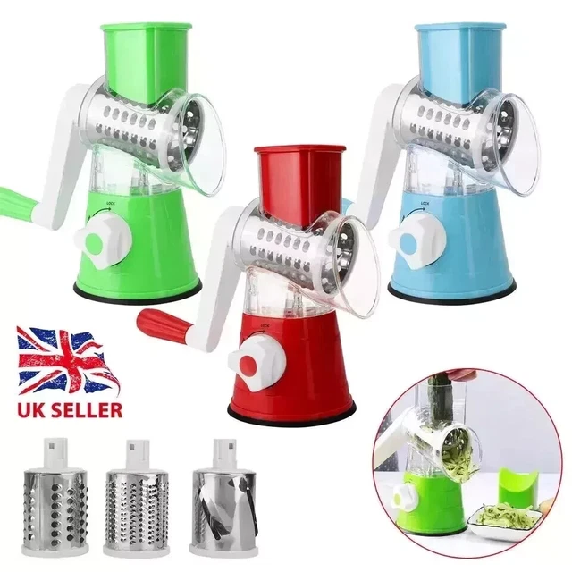3-IN-1 ROTARY FOOD Slicer Chopper Cheese Grater Fruit Vegetable ...