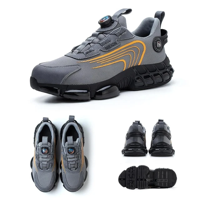 MEN ROTATING BUTTON Safety Shoes Steel Toe Puncture Proof Sneakers ...