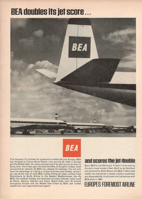 BEA AIRWAYS AIRLINES British 1963 Publicité'Vintage Doubles Its Jet ...