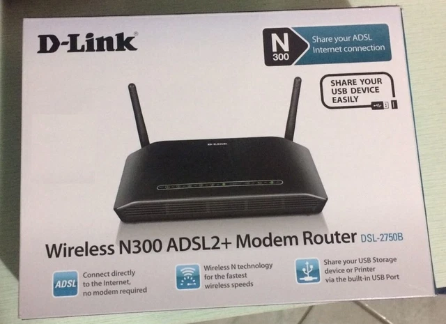 D-LINK MODEM ROUTER WIRELESS 300Mbps N300 ADSL2+ DSL-2750B PARI AL ...