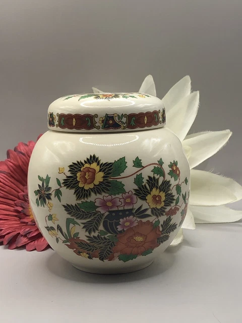VINTAGE SADLER GINGER Jar Tea Caddy Indian Tree Flowers Vase Canister ...