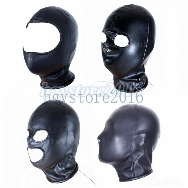 BLACK PVC WET Look Full Head Hood Harness Party Restraint Blind Fold ...