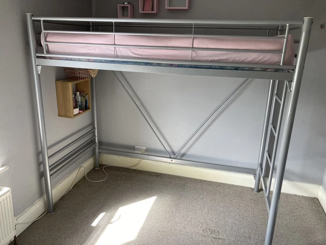 SINGLE METAL BED Frame High Sleeper with Mattress. £20.00 - PicClick UK