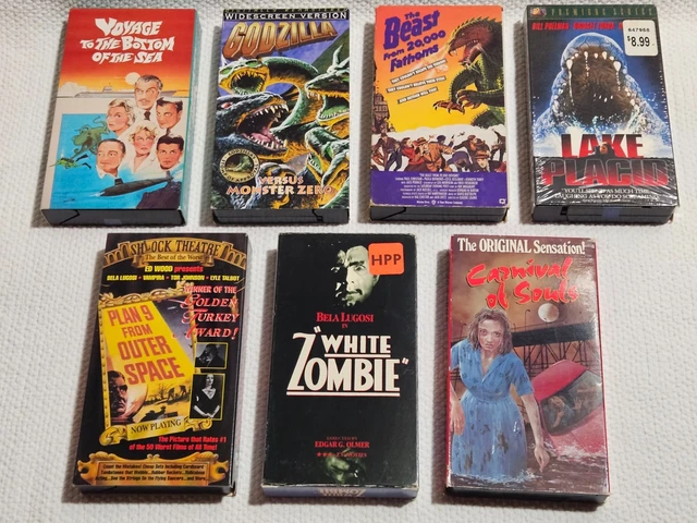LOT OF 7 Vintage HORROR & SCI-FI VHS- Godzilla/Plan 9/Lake Placid ...