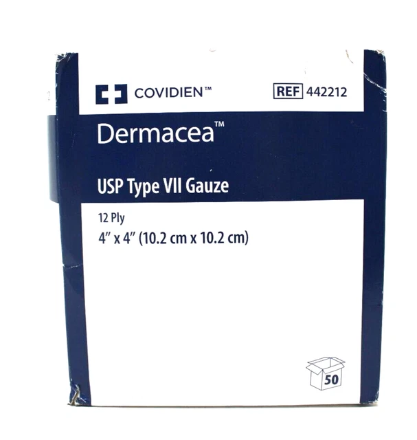 COVIDIEN 442212 DERMACEA USP Type VII Gauze Sponge 12-Ply 4" x 4" 50 ...