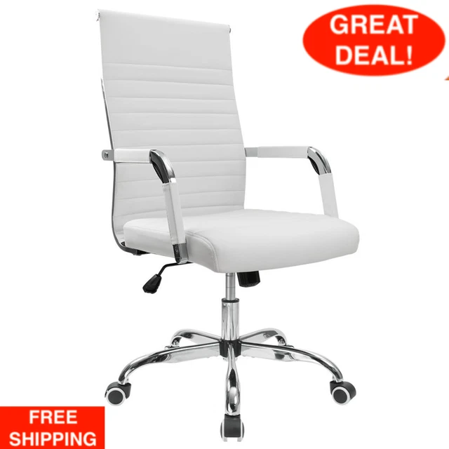ERGONOMIC RIBBED PU Leather High Back Executive Computer Desk Office ...