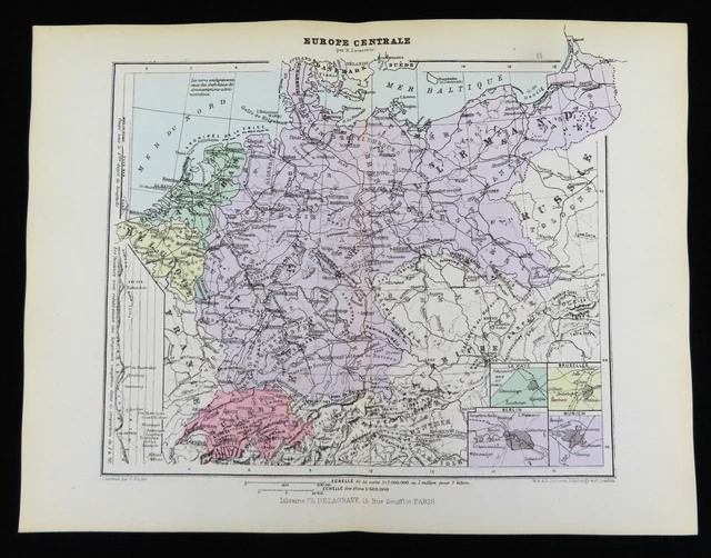 ANTIQUE MAP OF Europe 19th Century Central European Germany Austria ...