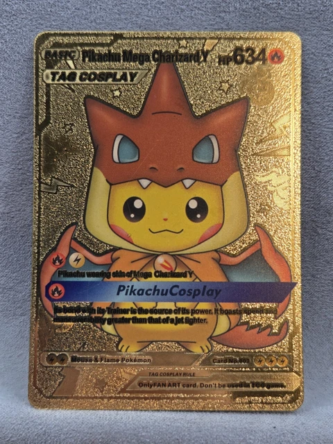 PIKACHU MEGA CHARIZARD Y Tag Cosplay Gold Foil Fan Art Textured ...