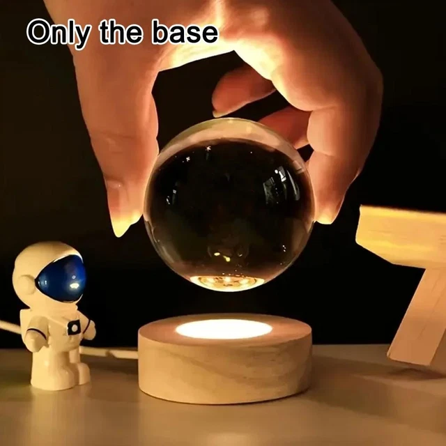 SOLID WOOD CIRCULAR Crystal Led Lamp Holder Illuminates Glass ...