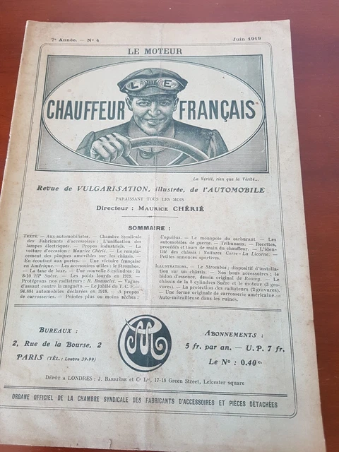 REVUE AUTOMOBILE LE moteur chauffeur français 1919 no 4 EUR 20,00 ...