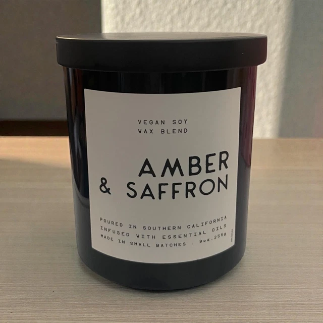 LEOBEN COMPANY AMBER Saffron Candle 9 oz • Black Jar • Hand Poured ...