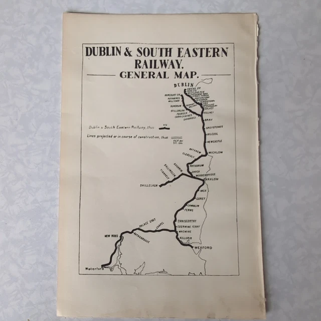 ORIGINAL 1910 RAILWAY Map of Dublin & South Eastern Railway General Map ...