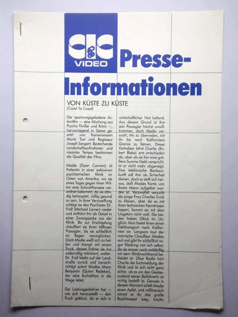 VON KÜSTE ZU Küste - VHS-Info - Robert Blake - Michael Lerner ...