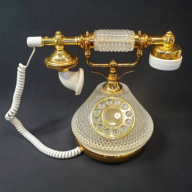 PUSH BUTTON PHONE Hollywood Regency Style Reproduction Crystal & Gold £ ...