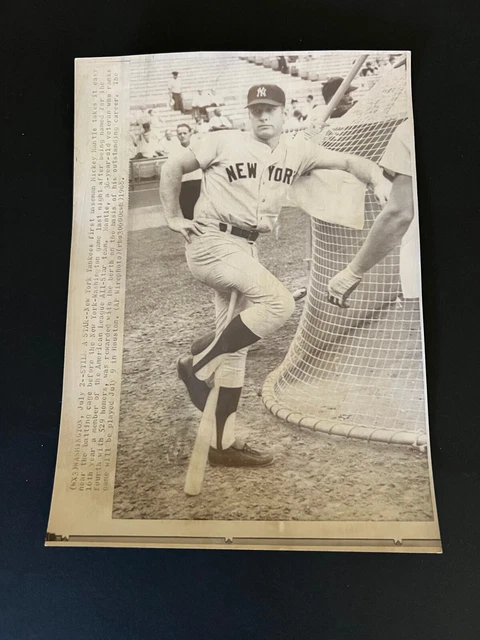 MICKEY MANTLE-UPI Wire Photo "Final time as All Star"- stamped & dated ...