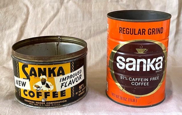 VINTAGE SANKA COFFEE Tin Cans - 1 Lb Size - (2) Without Tops / Lids $23 ...