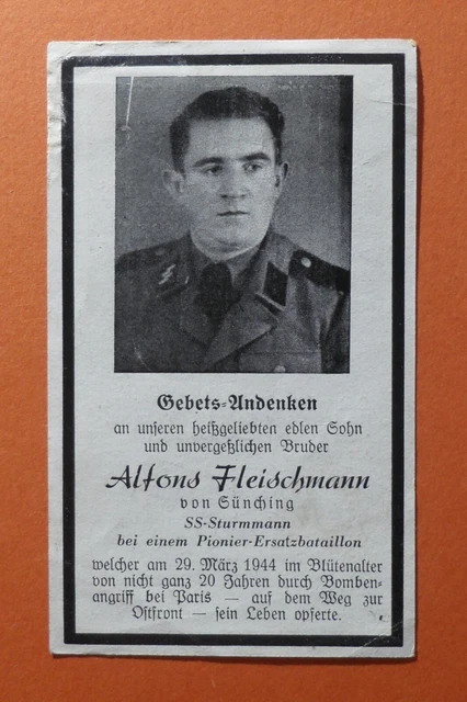 WW2 GERMAN DEATH Card Sterbebild Waffen-SS Corporal Killed near Paris ...