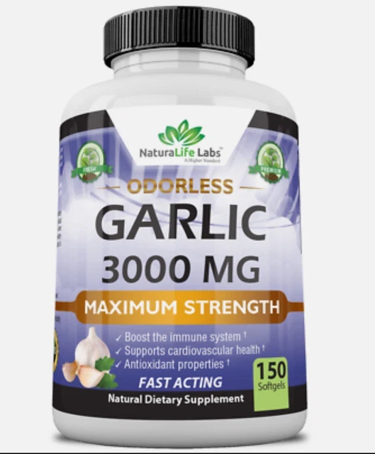 ODORLESS PURE GARLIC 3000 mg per Serving Maximum Strength 150 Soft ...