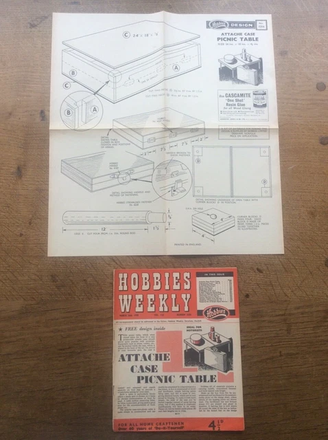 1958 HOBBIES WEEKLY Magazine Fold out Plan Design to make Attaché Case ...