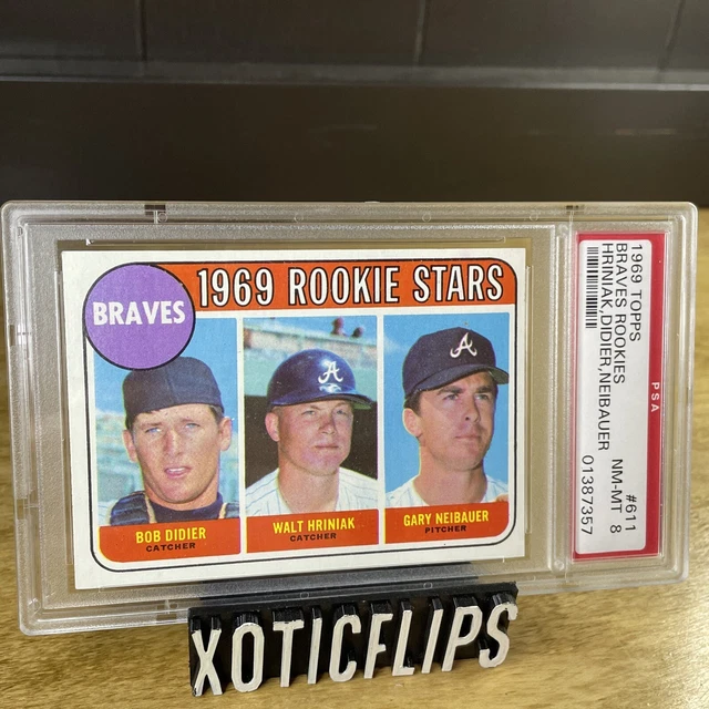 1969 TOPPS #611 Braves Rookie Stars Didier Hriniak Neibauer PSA 8 Neuf ...