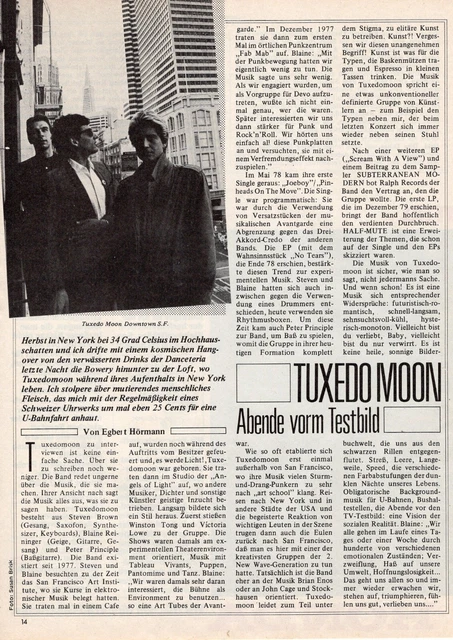 TUXEDOMOON - Clipping/Bericht aus dem Jahr 1981 - Musikzeitschrift EUR ...