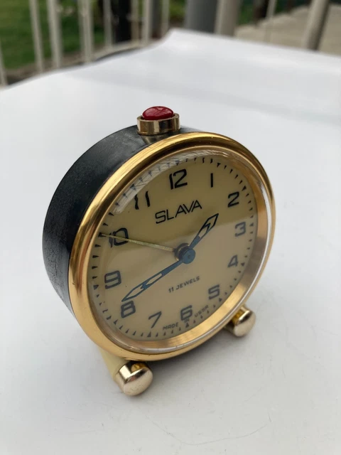 VINTAGE MECHANICAL ALARM Clock Slava 11 Jewels Russian Russia Soviet ...