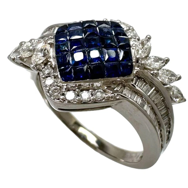US 7 MYSTERY setting sapphire diamond Ring K18WG white gold 5.6g Women ...