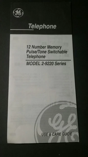 VTG USER GUIDE paper manual for telephone GE Model 2-9220 Series ...