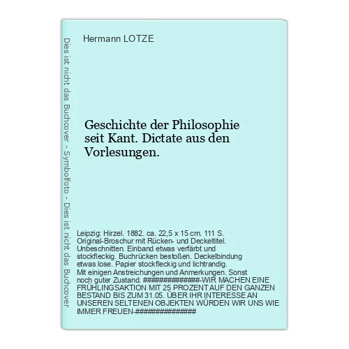 GESCHICHTE DER PHILOSOPHIE seit Kant. Dictate aus LOTZE, Hermann: EUR ...