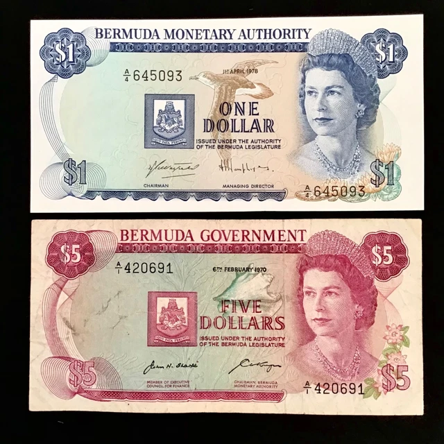 BERMUDA. $5 BANKNOTE 1970 And High Grade $1 Banknote 1978. Scarce. £1. ...