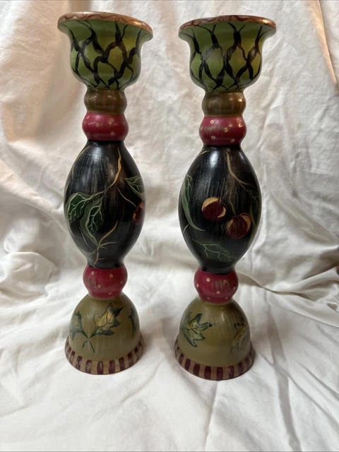 TRACY PORTER FRENCH Country Wood Painted Candlesticks Set Of 2. $25.50 ...