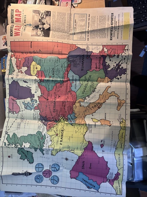 RICHFIELD REPORTER WWII War Map, 1939, The United Press, 33”x22” £12.60 ...