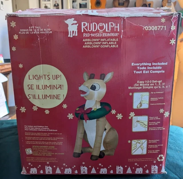 GEMMY RUDOLPH THE Red Nosed Reindeer 6Ft Air blown Inflatable #0308771 ...