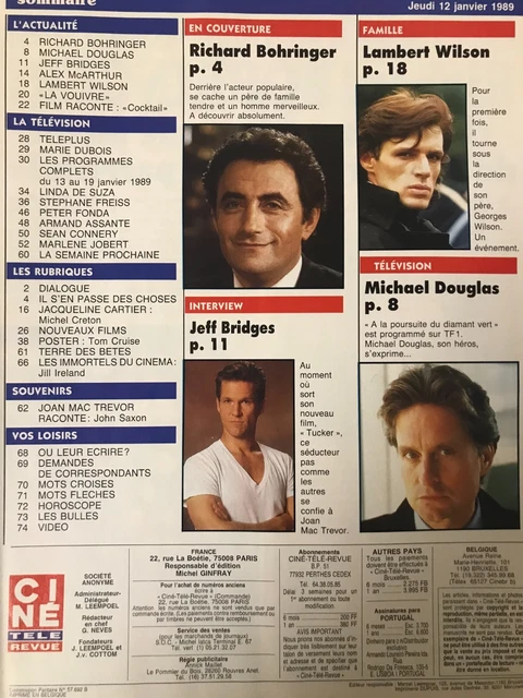 CINE REVUE N°2/1989-RICHARD BOHRINGER-TOM CRUISE-LINDA DE SUZA-ALLY ...